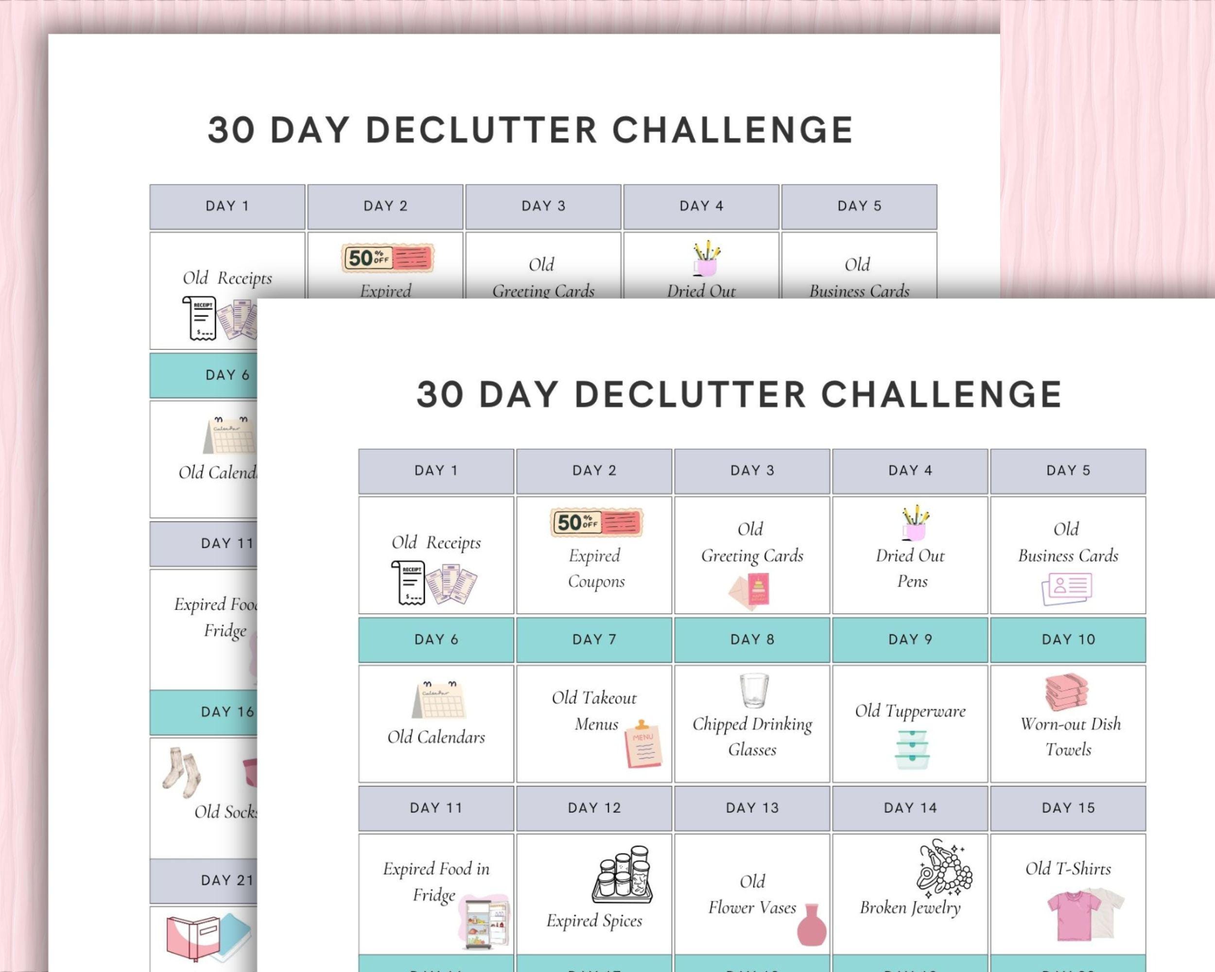 30 Day Declutter Challenge Printable, Declutter Checklist Template ...