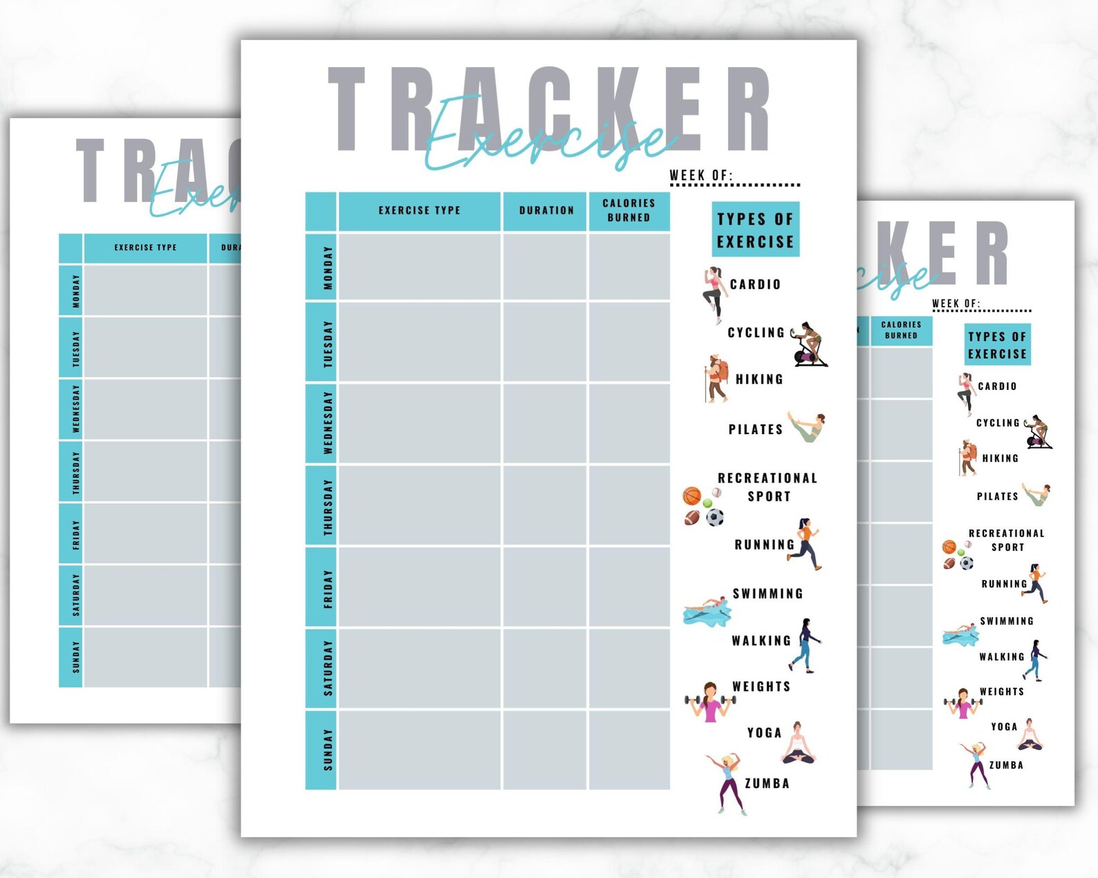 Weekly Exercise Tracker Printable, Fitness/workout Planner Template ...