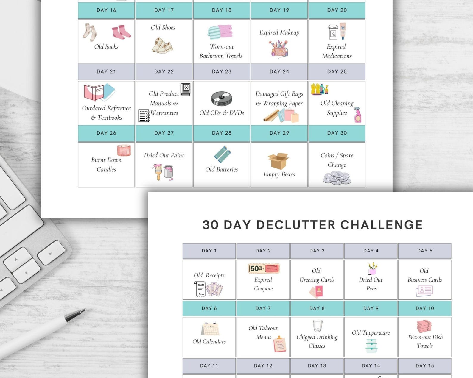 30 Day Declutter Challenge Printable, Declutter Checklist Template ...