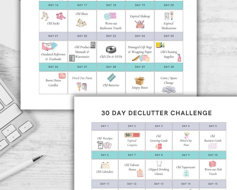 30 Day Declutter Challenge Printable, Declutter Checklist Template ...