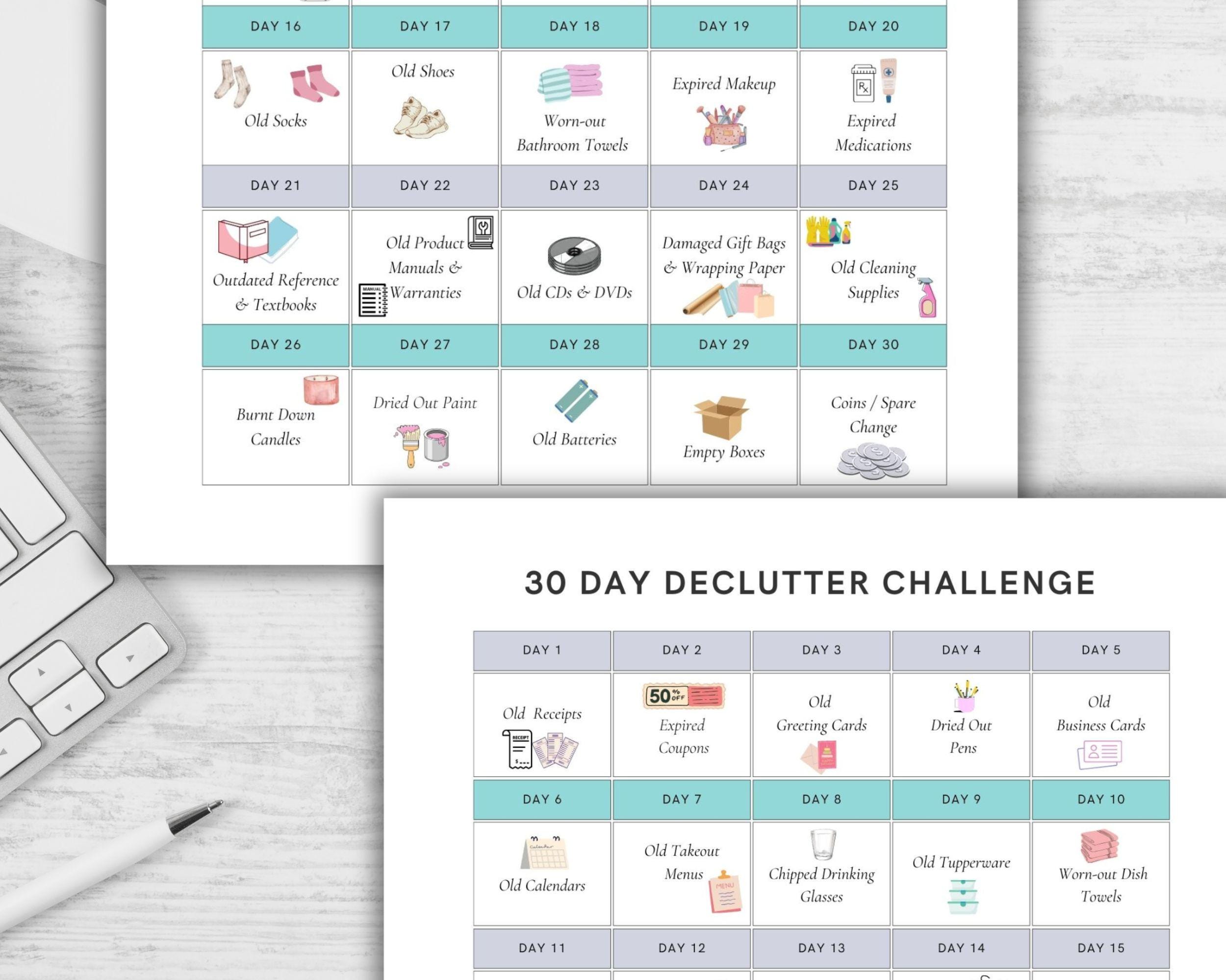 30 Day Declutter Challenge Printable, Declutter Checklist Template ...