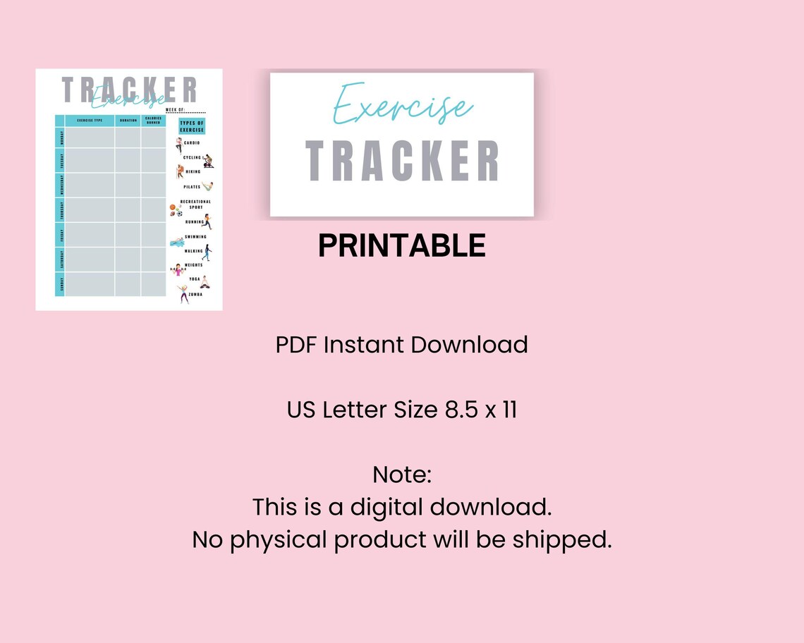 Weekly Exercise Tracker Printable, Fitness/workout Planner Template ...
