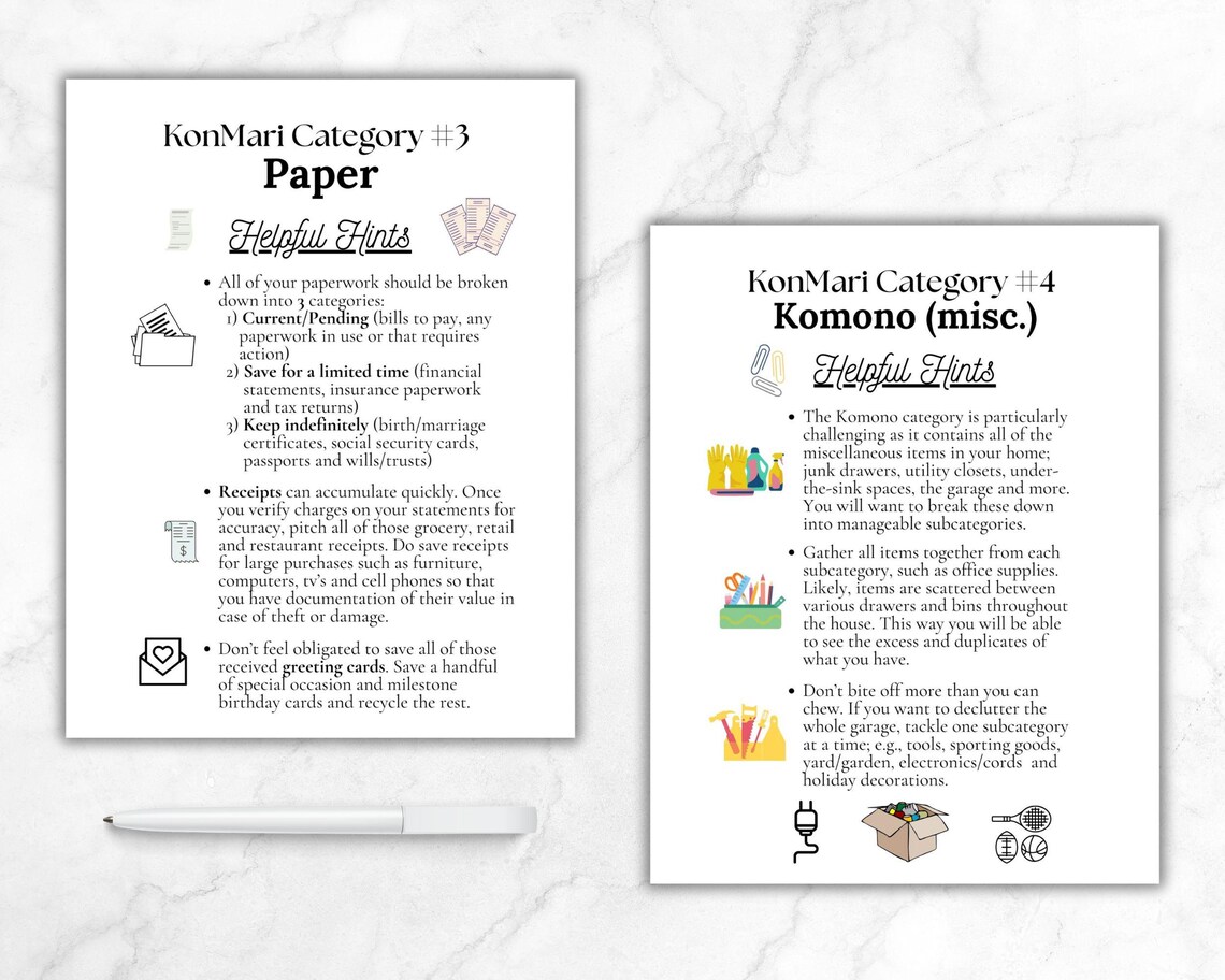 Konmari Decluttering Guide & Checklist Planner: 10-page Printable (PDF ...