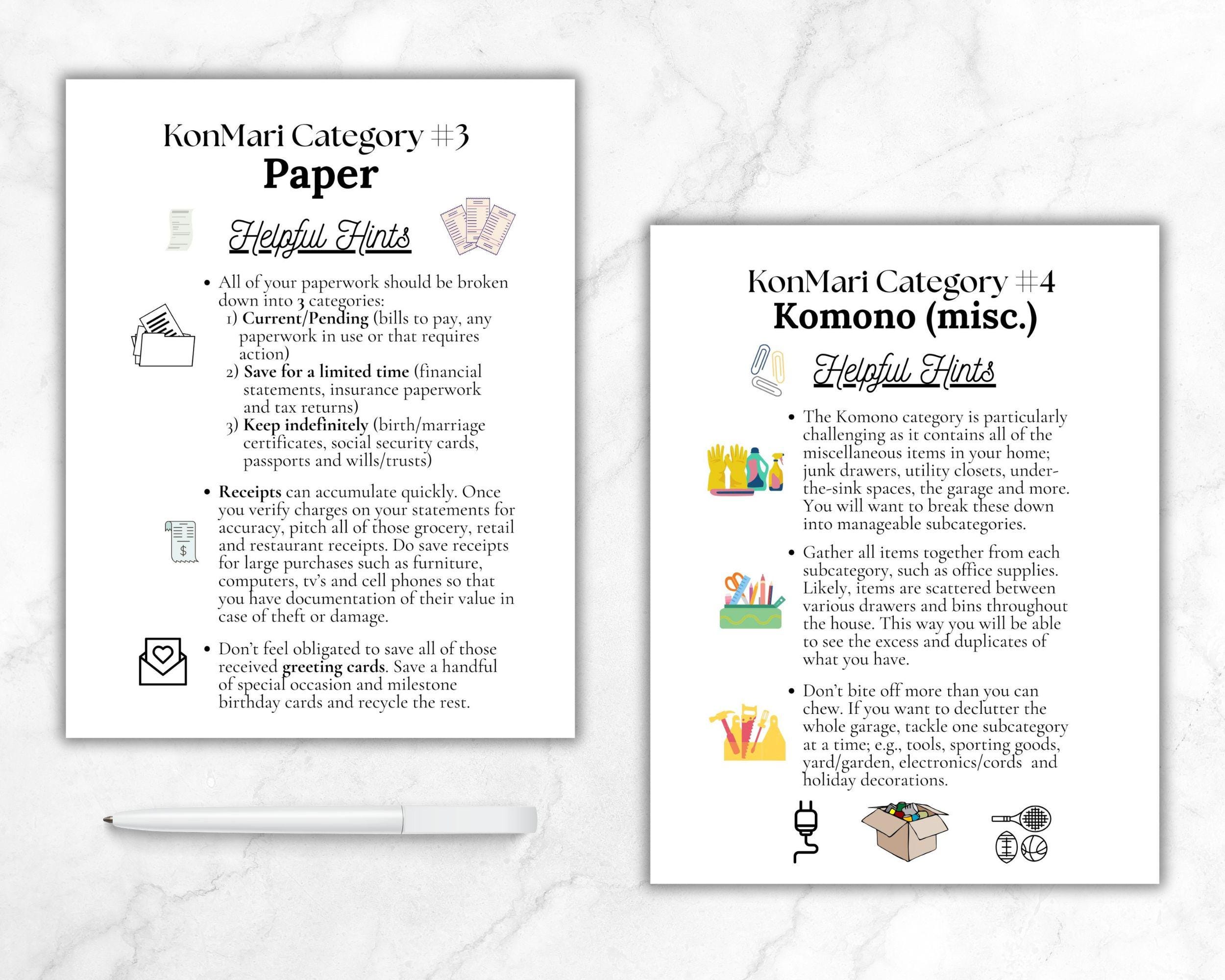 Konmari Decluttering Guide & Checklist, Marie Kondo Category List ...