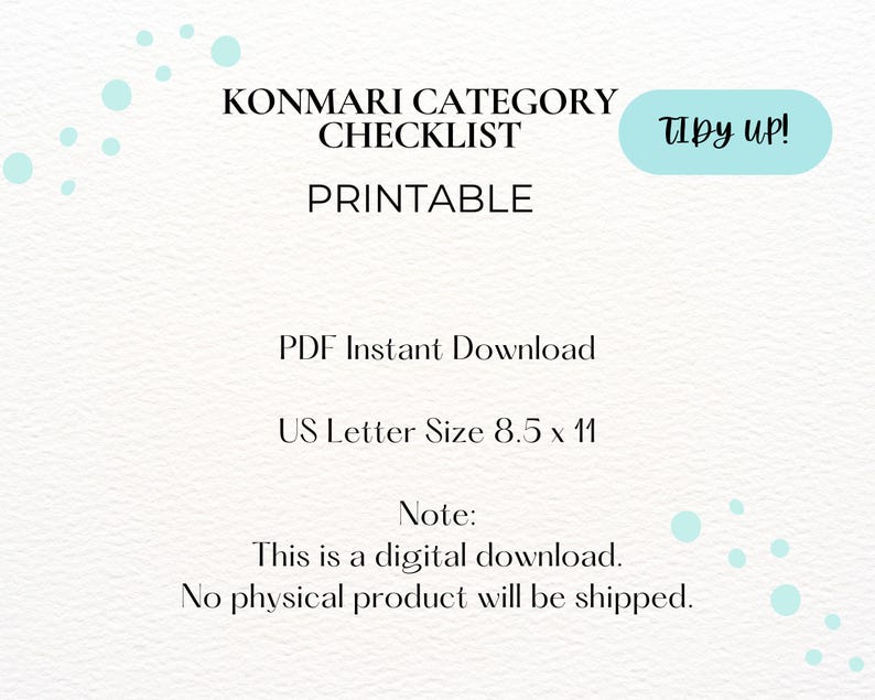 Konmari Tidy up Printable, Marie Kondo Category List, Printable ...