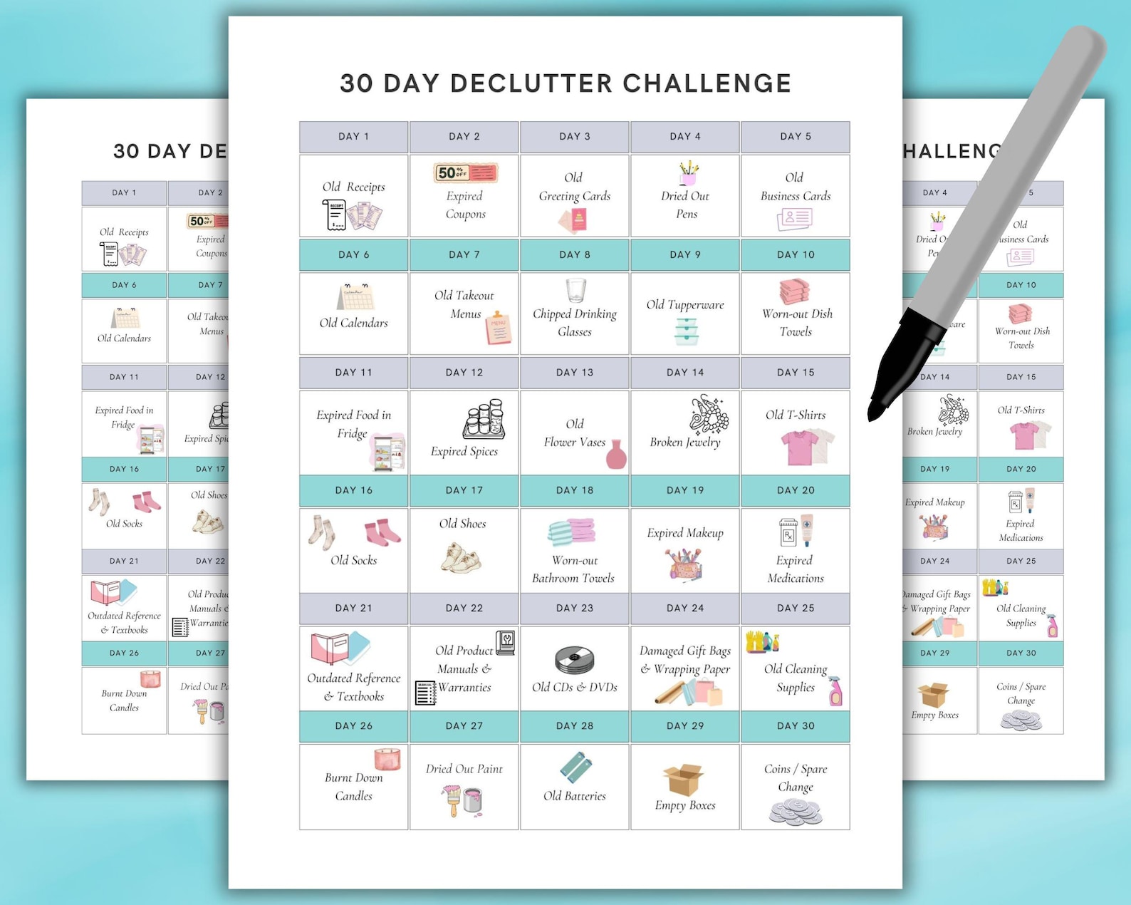 30 Day Declutter Challenge Printable: Declutter Checklist (PDF Digital ...