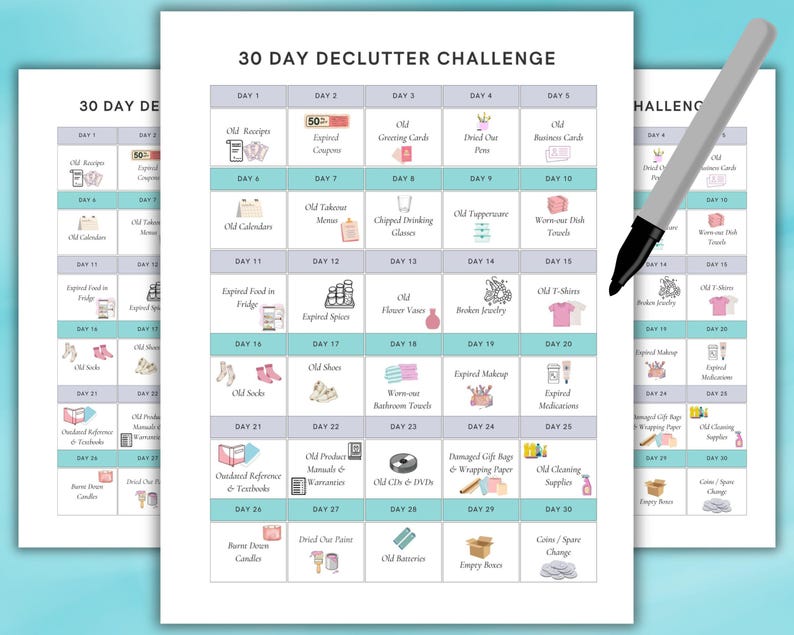 30 Day Declutter Challenge Printable, Declutter Checklist Template ...