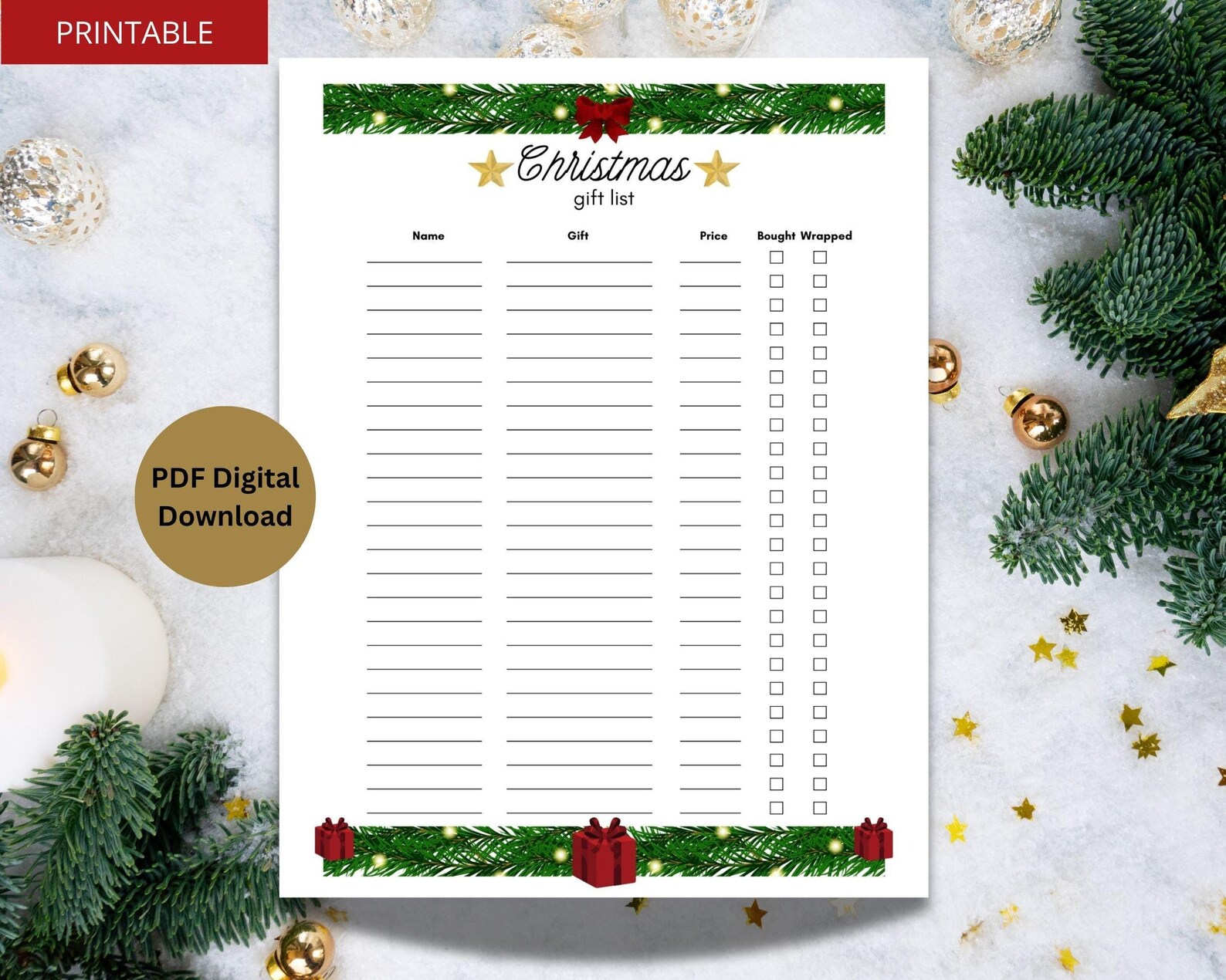 Christmas Gift List Printable, Christmas Gift Tracker, Christmas Gift ...