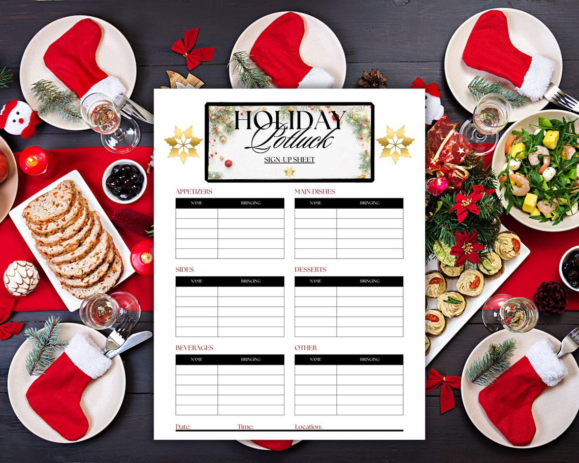 Holiday Christmas Potluck Sign-up Sheet Printable With Food Categories ...