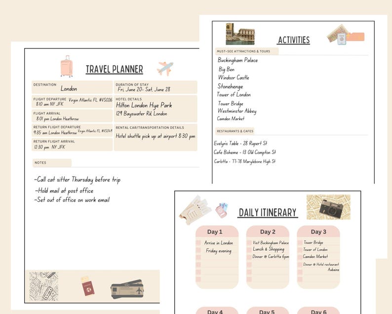 Minimalist Travel Planner Printable, Travel Itinerary, Travel Expense ...