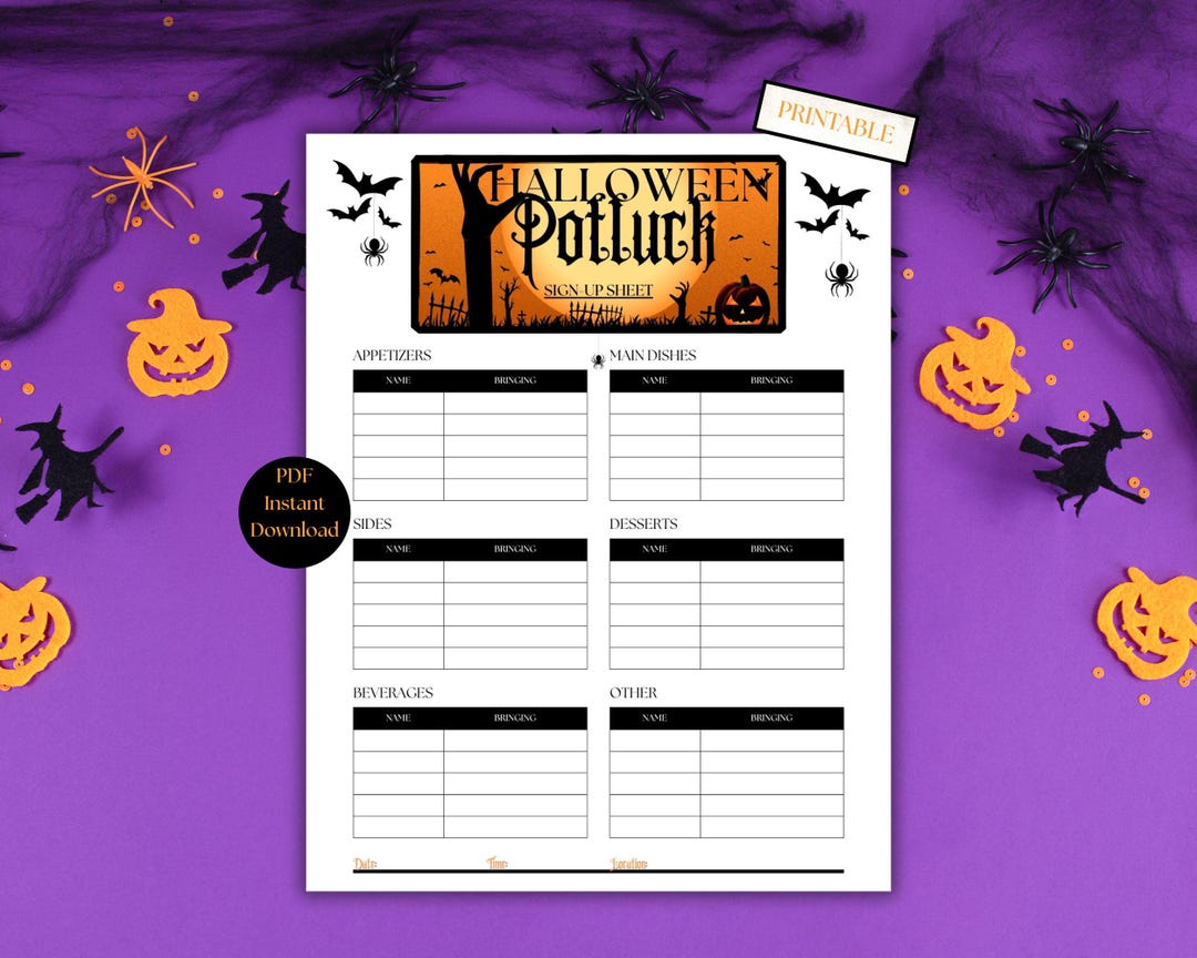 Halloween Potluck Sign-up Sheet Color Printable With Food Categories ...