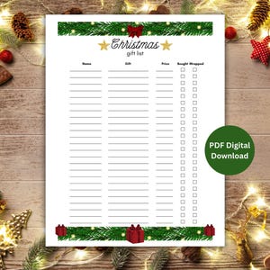 Christmas Gift List Printable, Christmas Gift Tracker, Christmas Gift ...