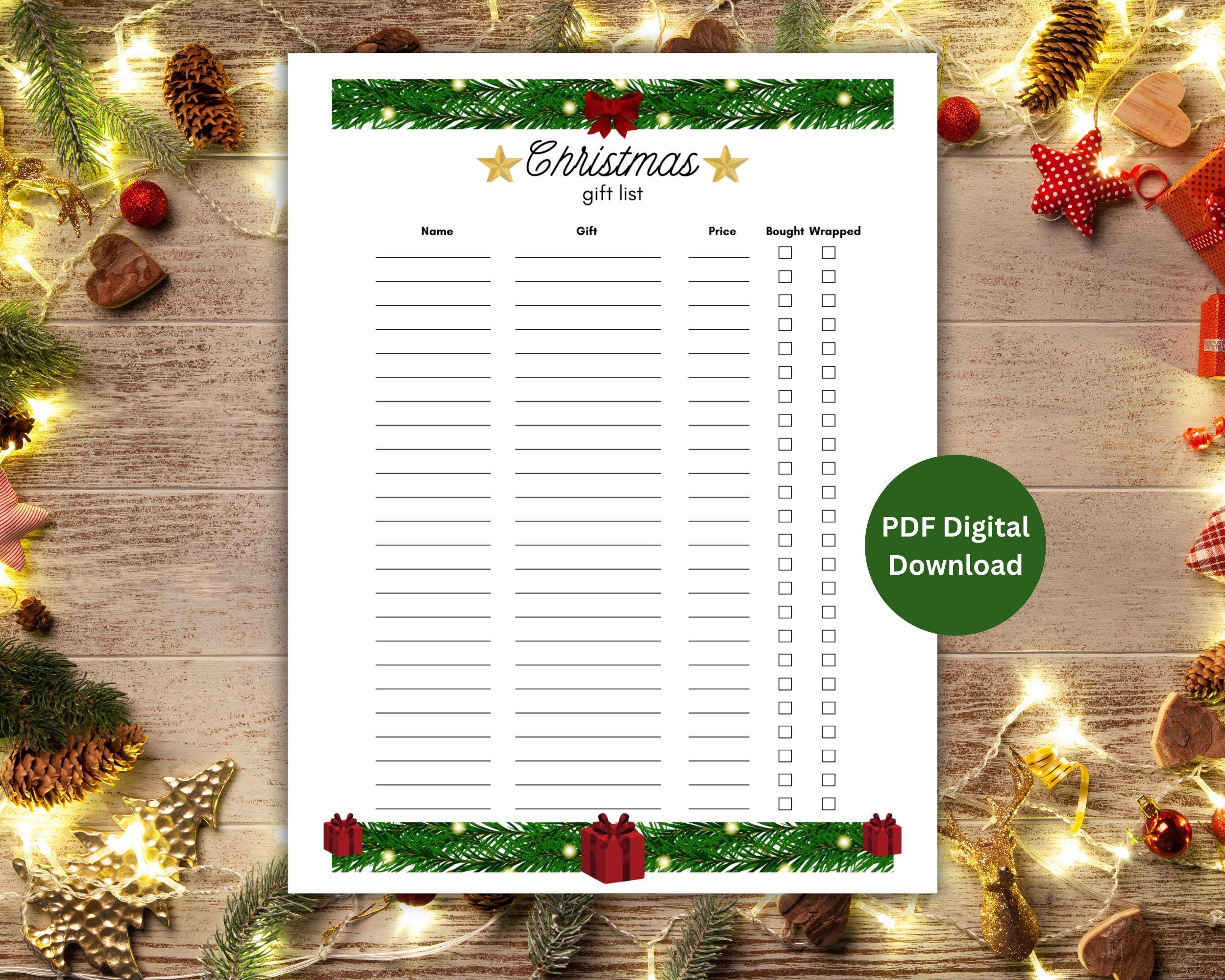 Christmas Gift List Printable, Christmas Gift Tracker, Christmas Gift ...
