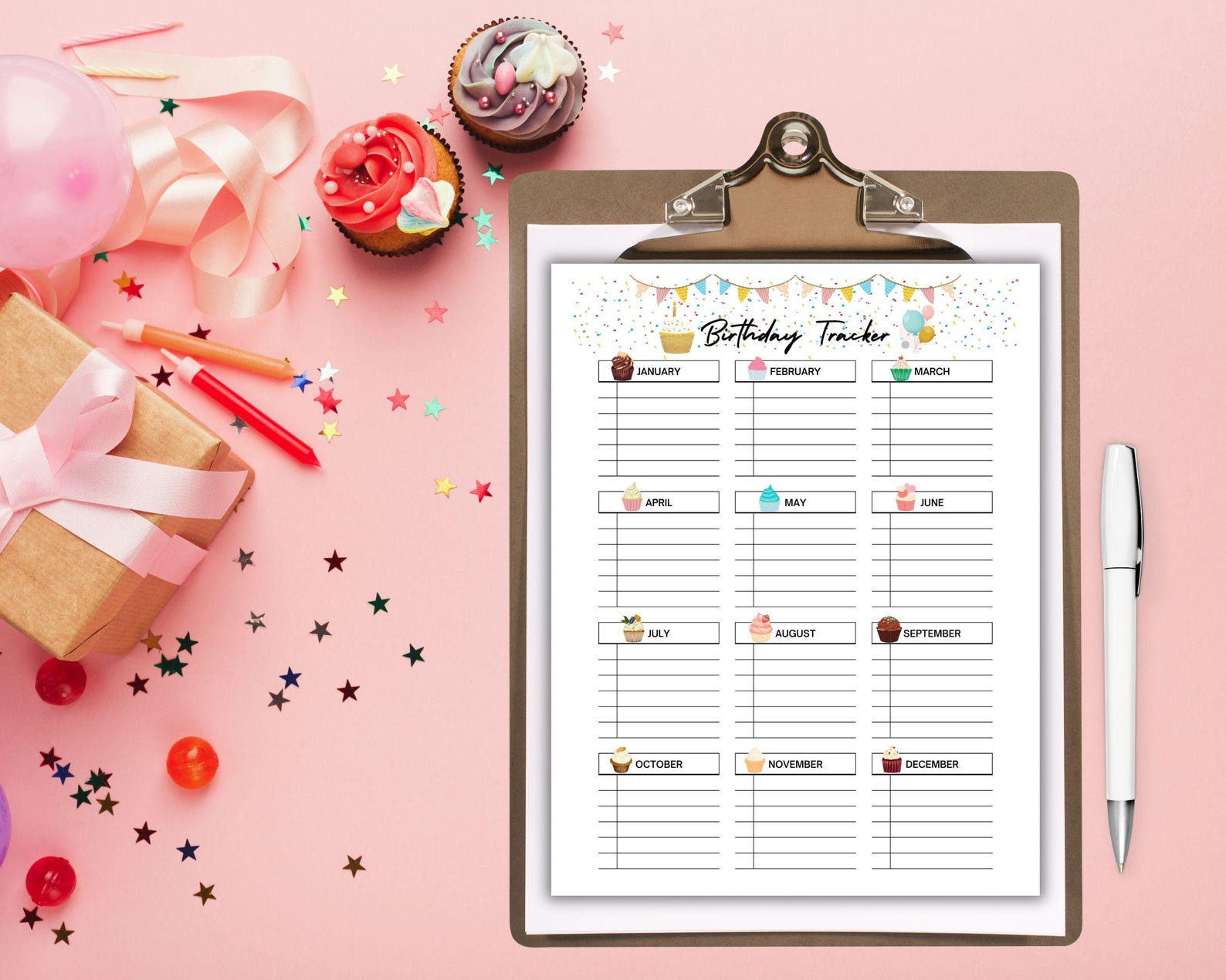 Birthday Tracker Printable, Cute Cupcake Themed Birthday Calendar ...