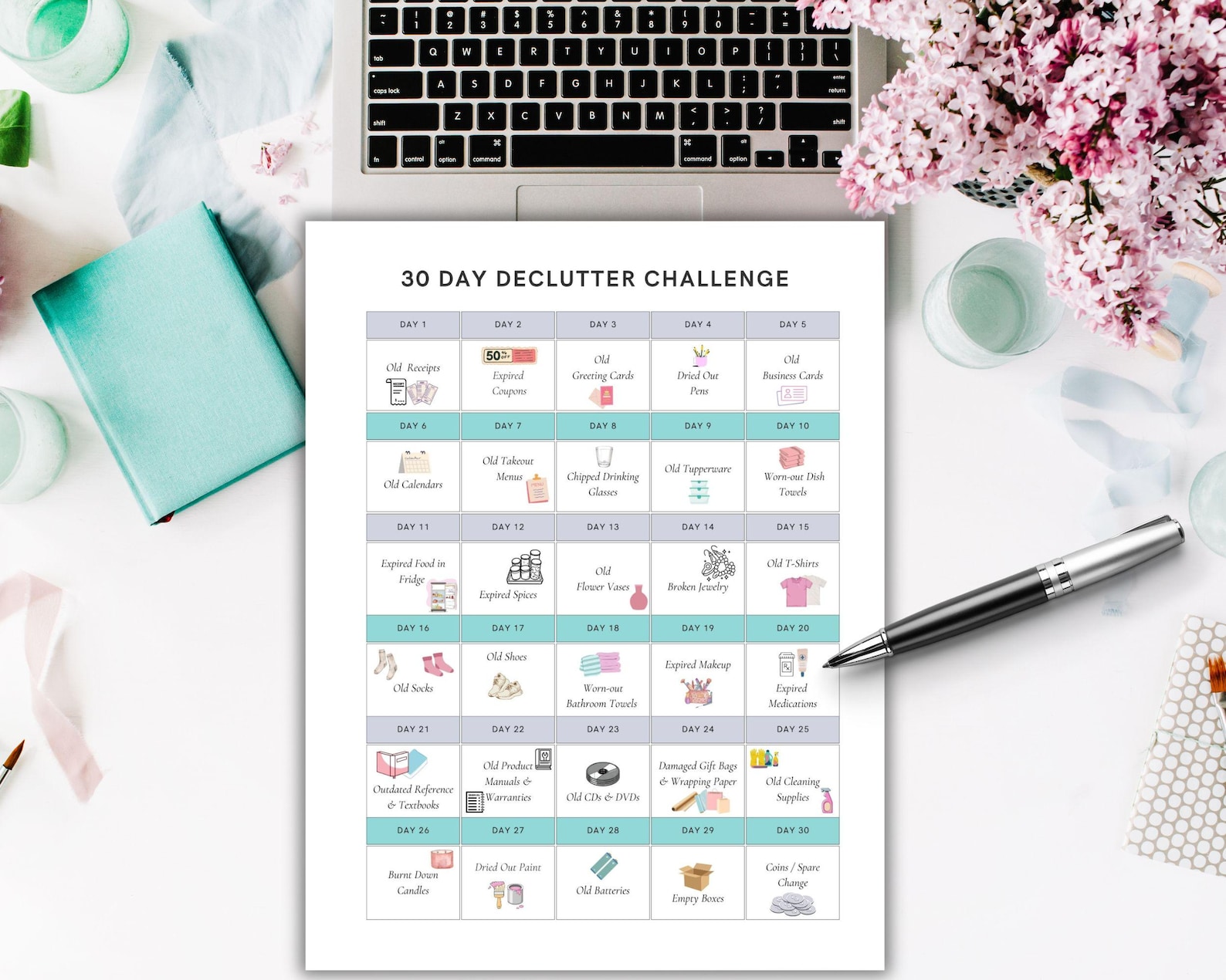 30 Day Declutter Challenge Printable, Declutter Checklist Template ...