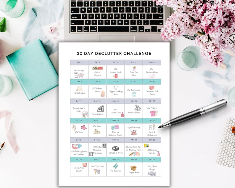 30 Day Declutter Challenge Printable, Declutter Checklist Template ...