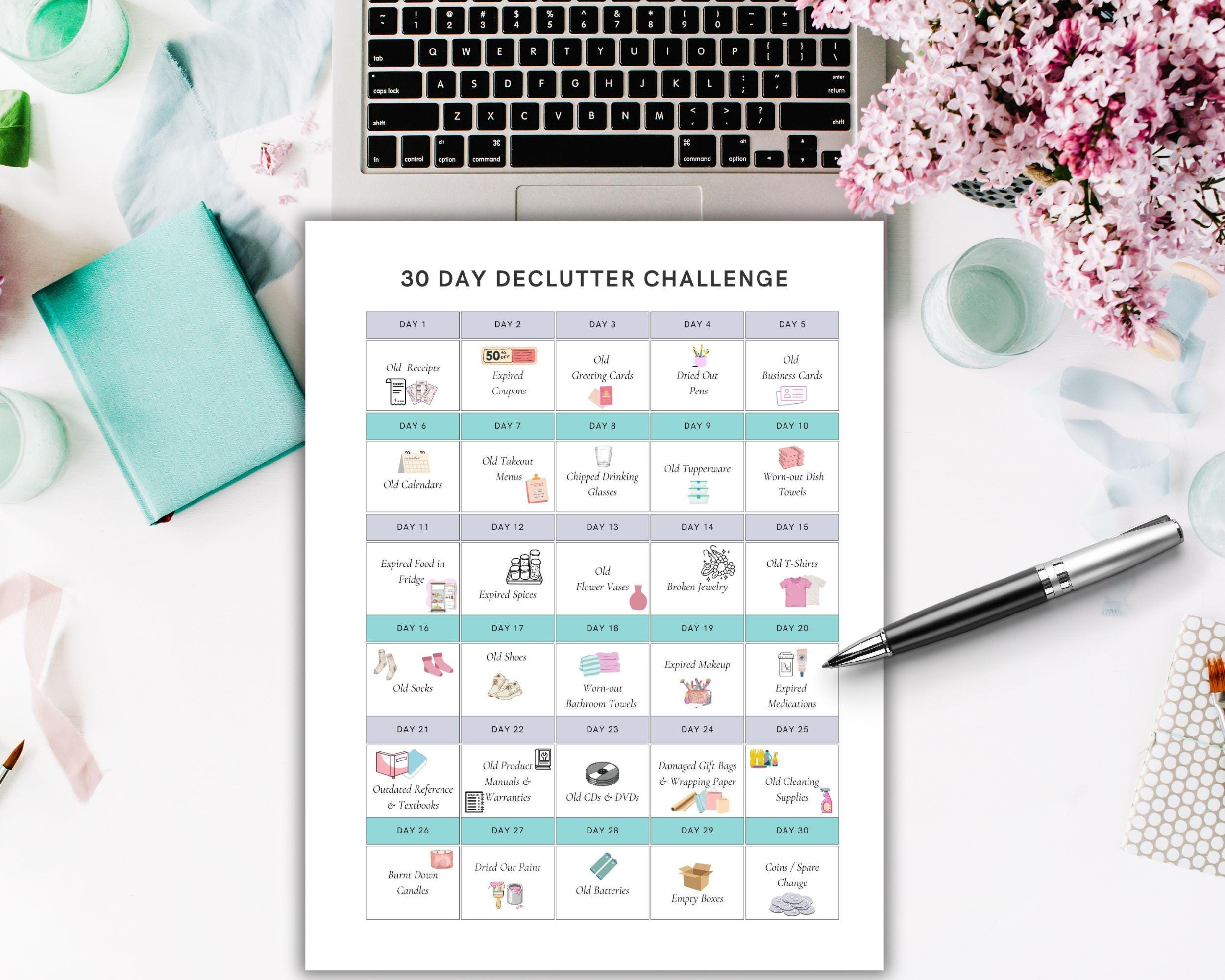 30 Day Declutter Challenge Printable, Declutter Checklist Template ...