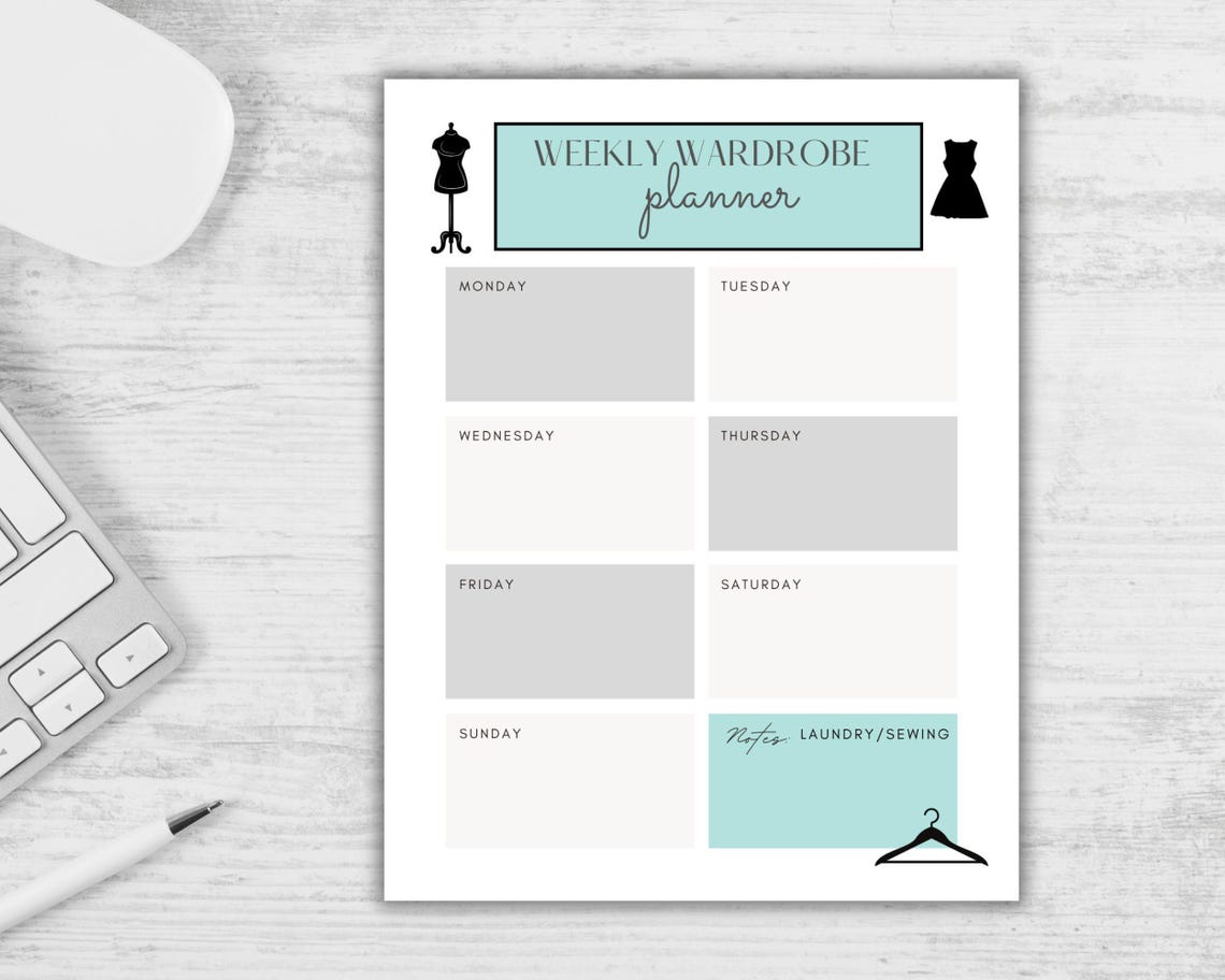 Weekly Wardrobe Planner Printable, Minimalist Outfit Planner, Fashion ...