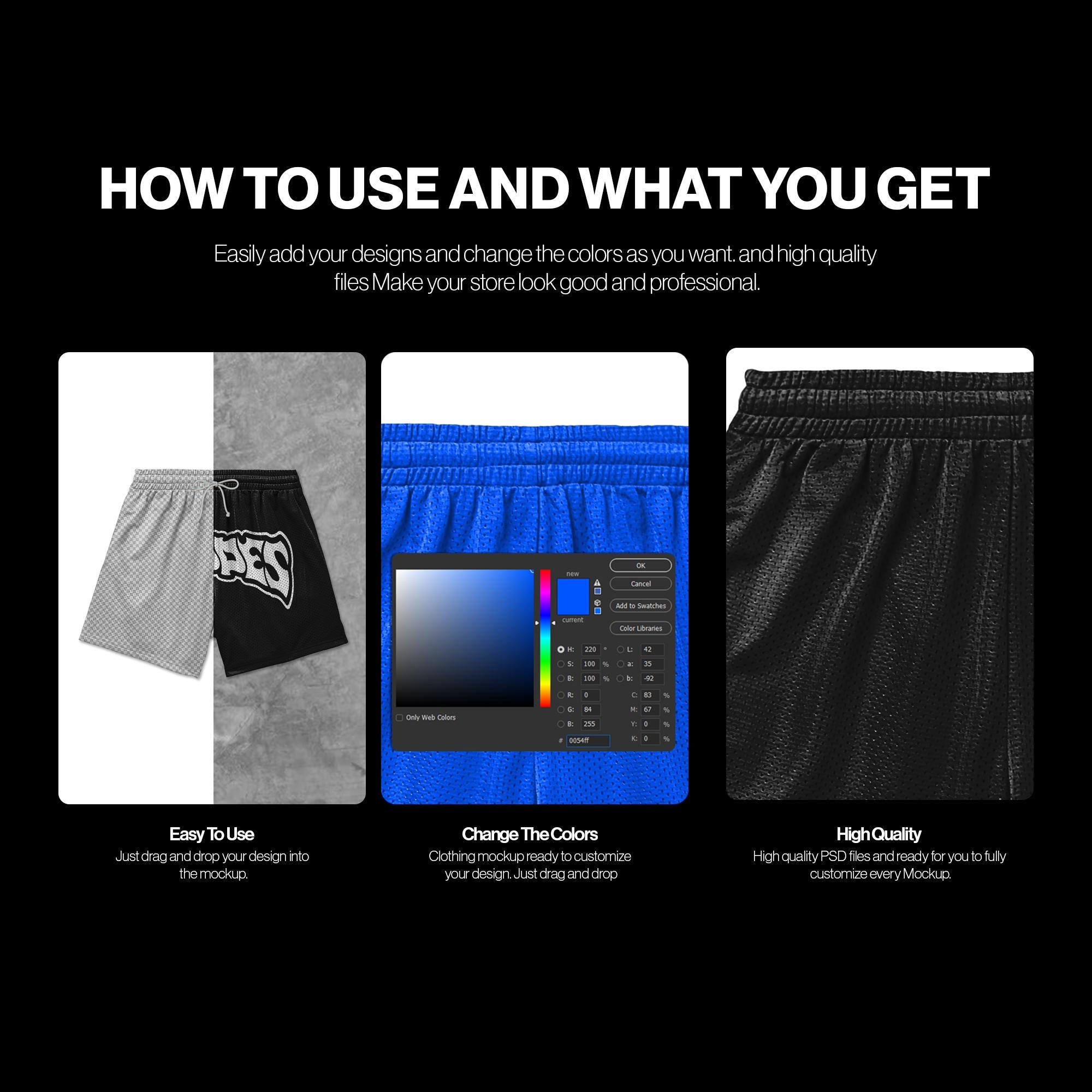 Mesh Shorts Mockup V.1, Editable Photoshop & Photopea Template, Front ...