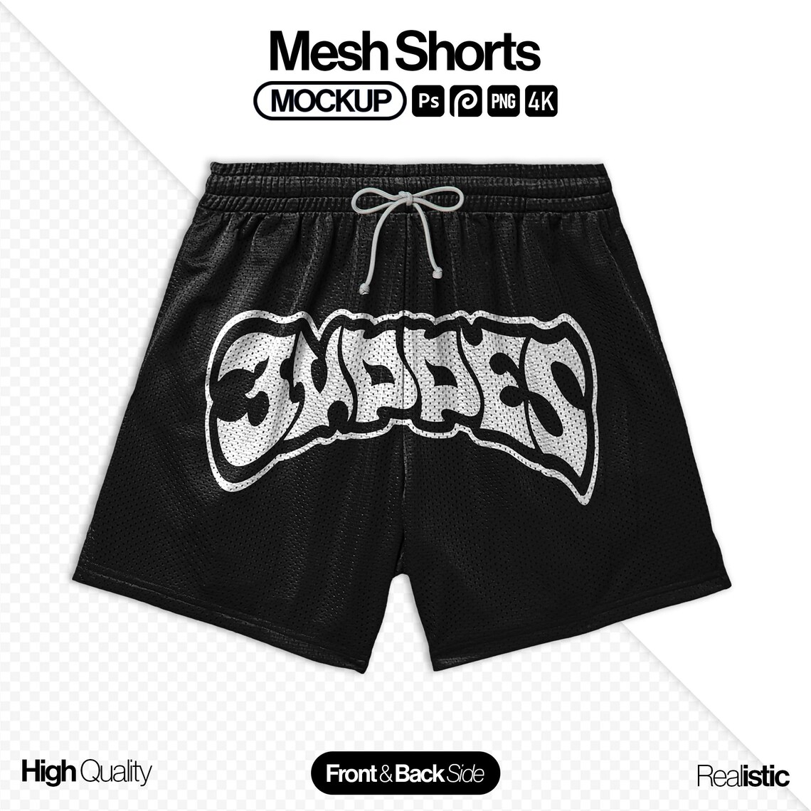 Mesh Shorts Mockup V.1, Editable Photoshop & Photopea Template, Front ...