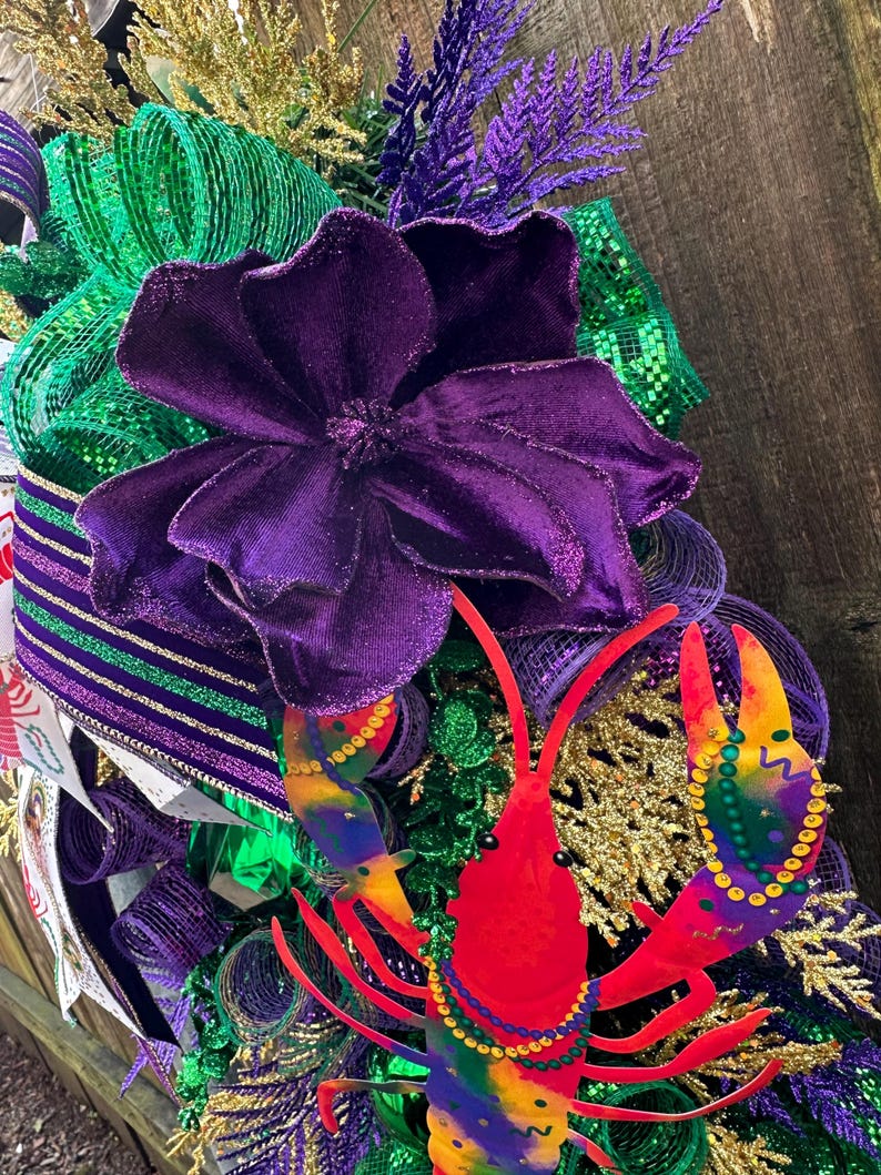 Mardi Gras Crawfish Swag Wreath, Carnival Wreath - Etsy
