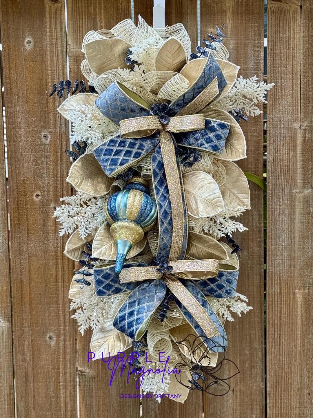 Smoke Blue & Champagne Swag Winter Christmas Wreath - Etsy