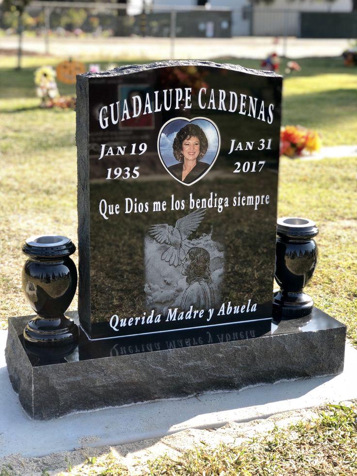 Custom Black Granite Headstone With Photo & Engraved Text ...