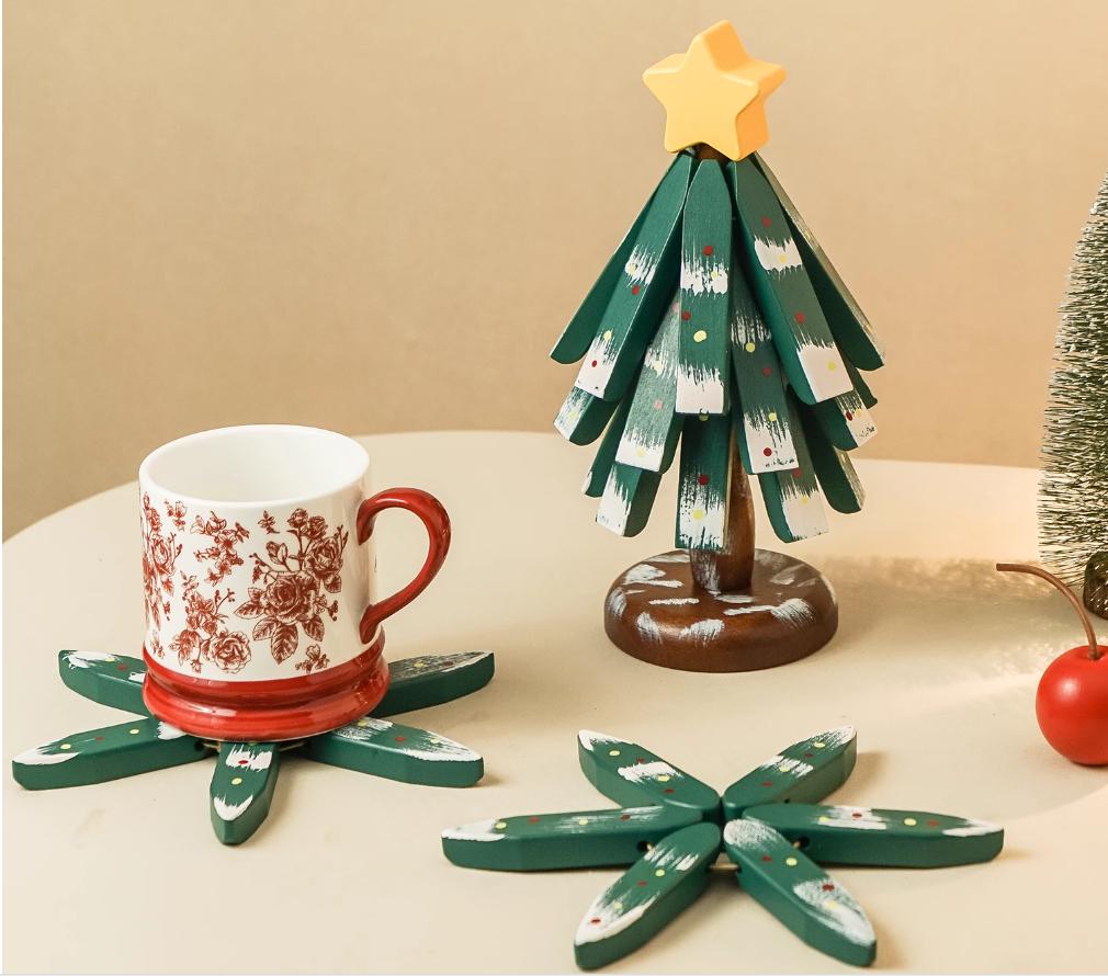 3|4PC Wooden Tree Coasters,trivet,anti-scald Table Mats,christmas ...
