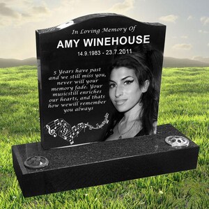 Custom Black Granite Headstone With Photo & Engraved Text ...