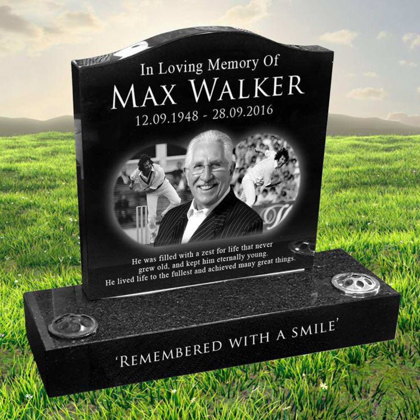 Custom Black Granite Headstone With Photo & Engraved Text ...