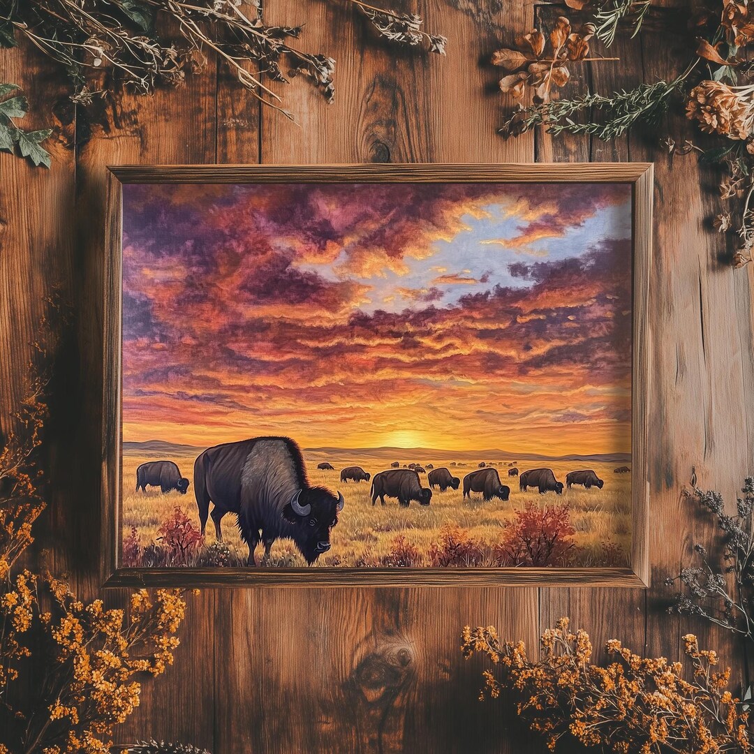 Bison Herd Painting, Digital Art, Fall Painting, Wall Art, Fall Art ...