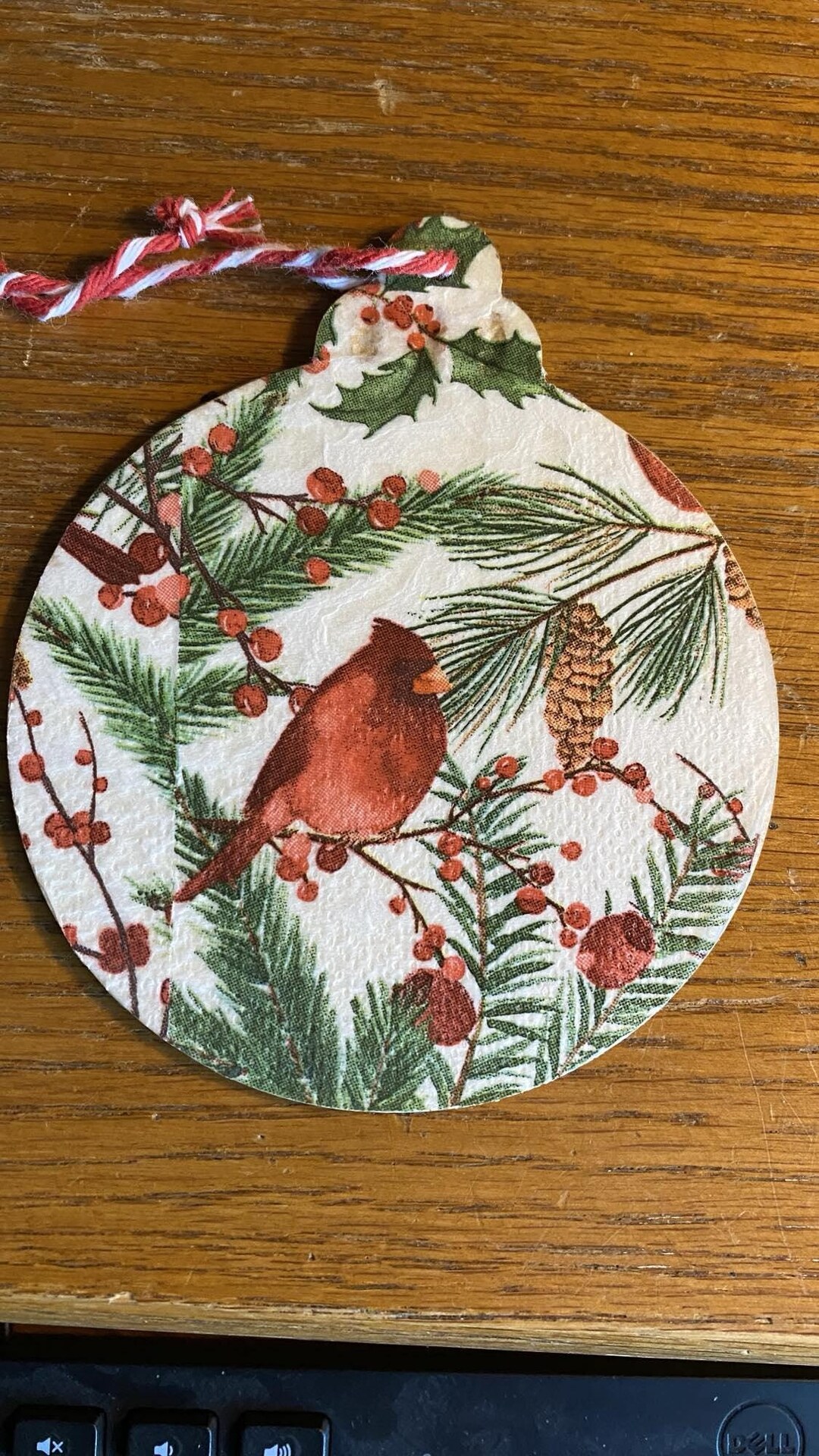 Christmas Cardinal Wood Ornament Decoupaged Picture on the Back Also on ...