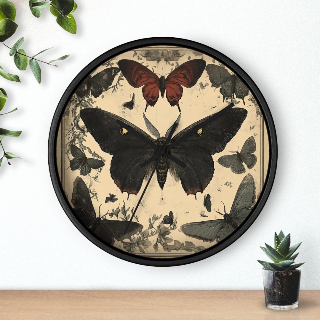 Goth Dark Art Moth Wall Clock - Unique Home Decor, Gothic Wall Art ...