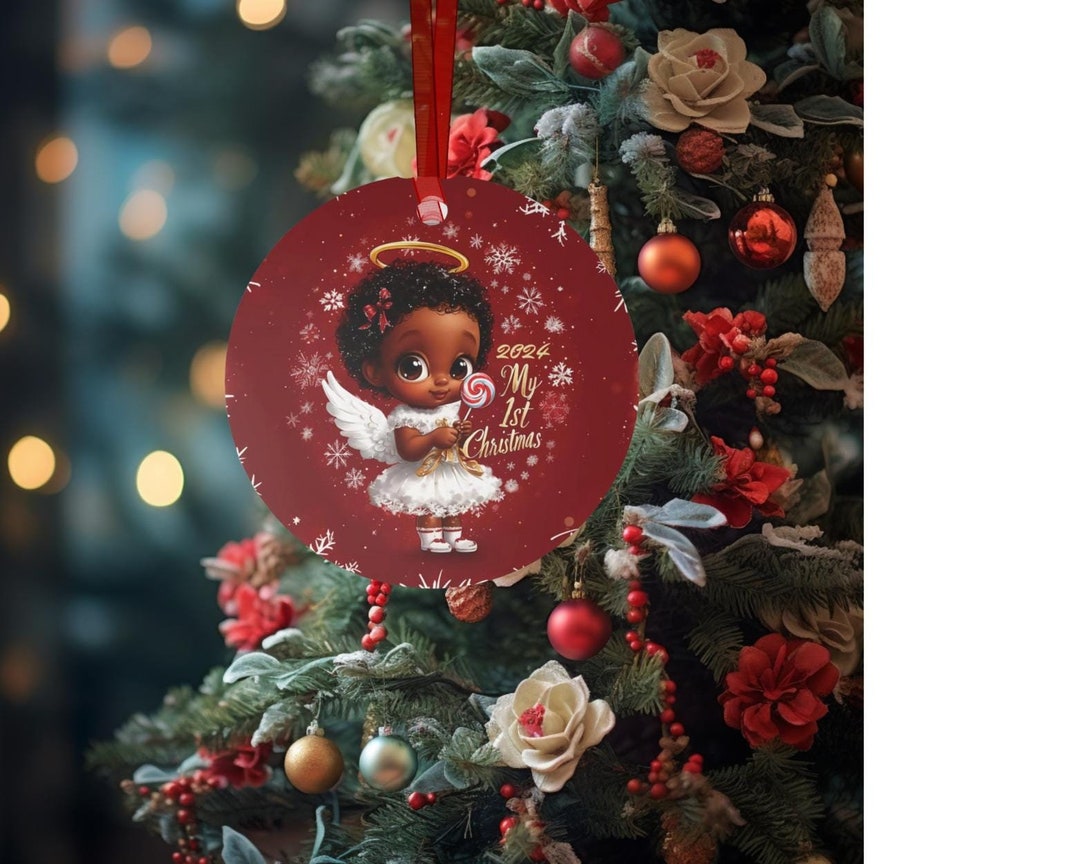Precious African American Little Girl My First Christmas Metal ...