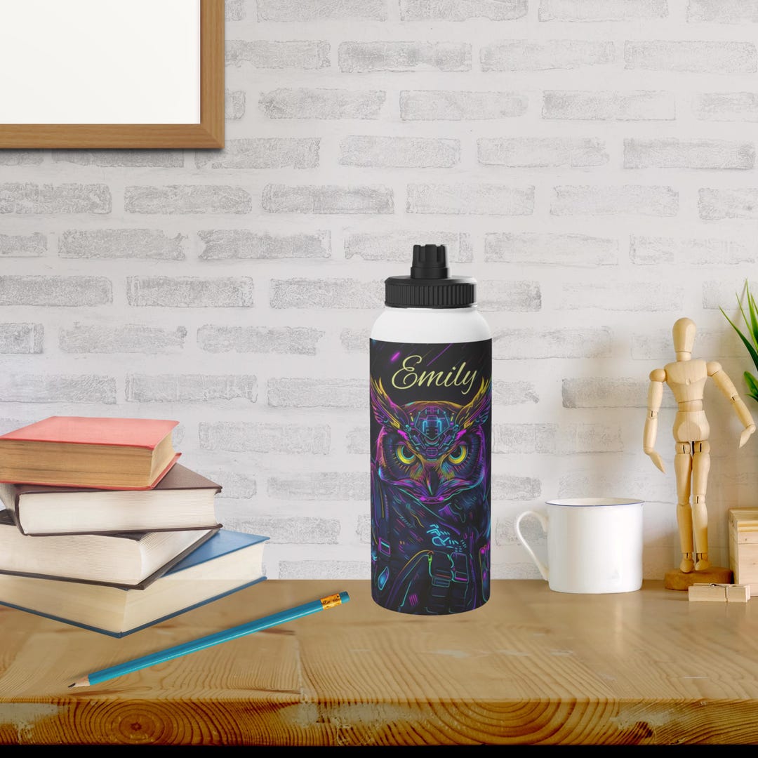 Neon Owl Stainless Steel Water Bottle, Stylish Sports Lid, Eco-friendly ...
