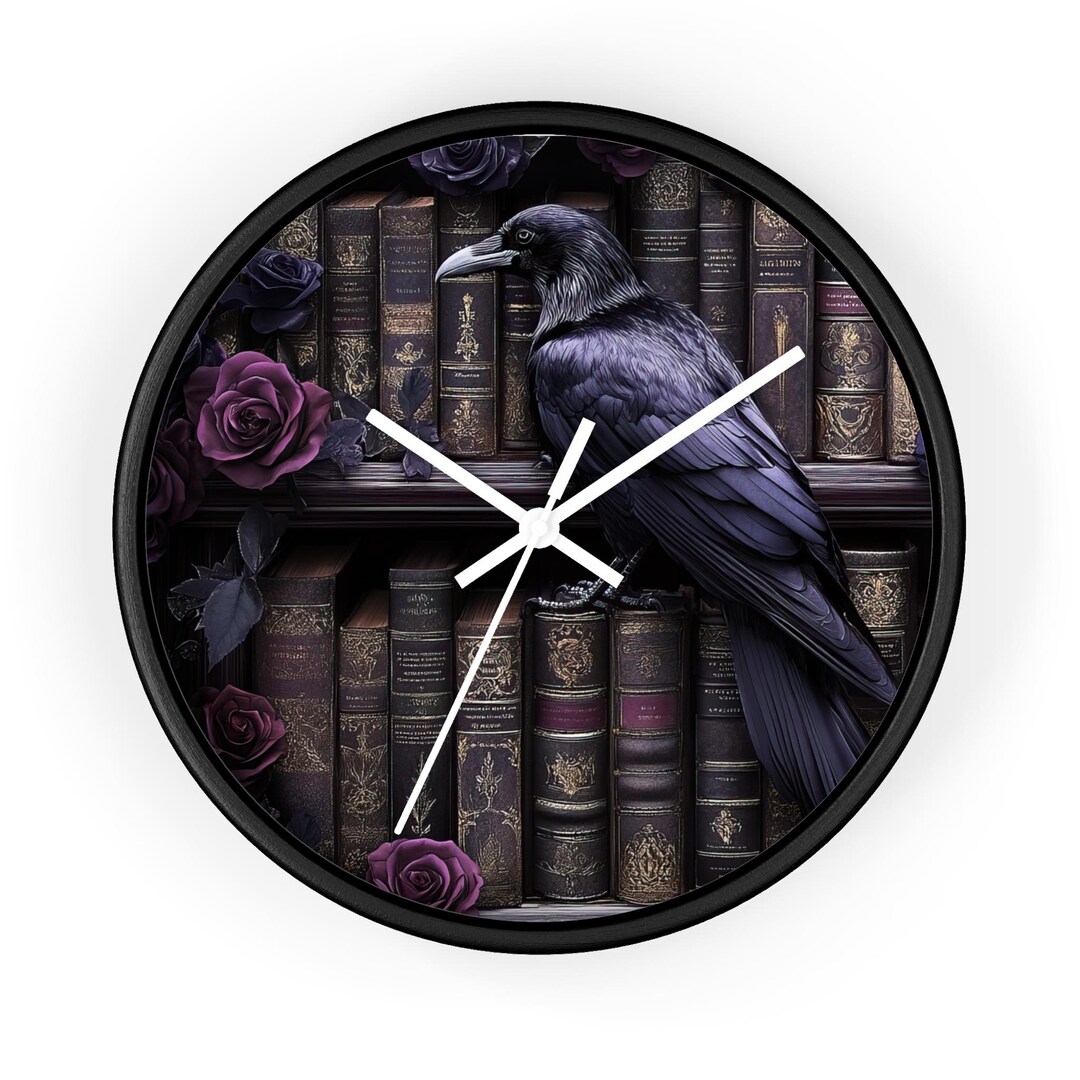 Goth Raven Purple Roses Library Wall Clock, Gothic Decor, Unique Home ...