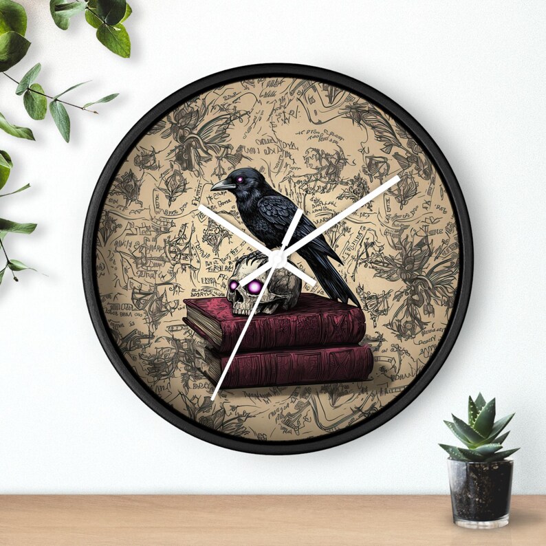 Goth Raven Skull Wall Clock, Gothic Home Decor, Black Bird Clock ...