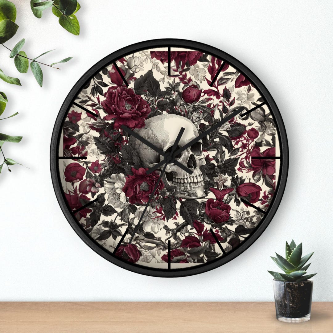 Gothic Floral Skull Wall Clock, Witchy Home Decor - Etsy