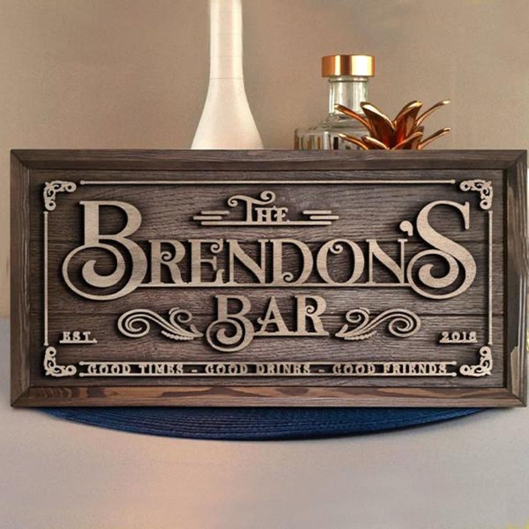 Personalized Handmade Oak Tree Bar Sign, Custom Wood Bar Sign, Bar and ...