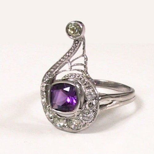 Platinum Diamond Amethyst Art Deco Ring Treble Clef Ring G - Etsy