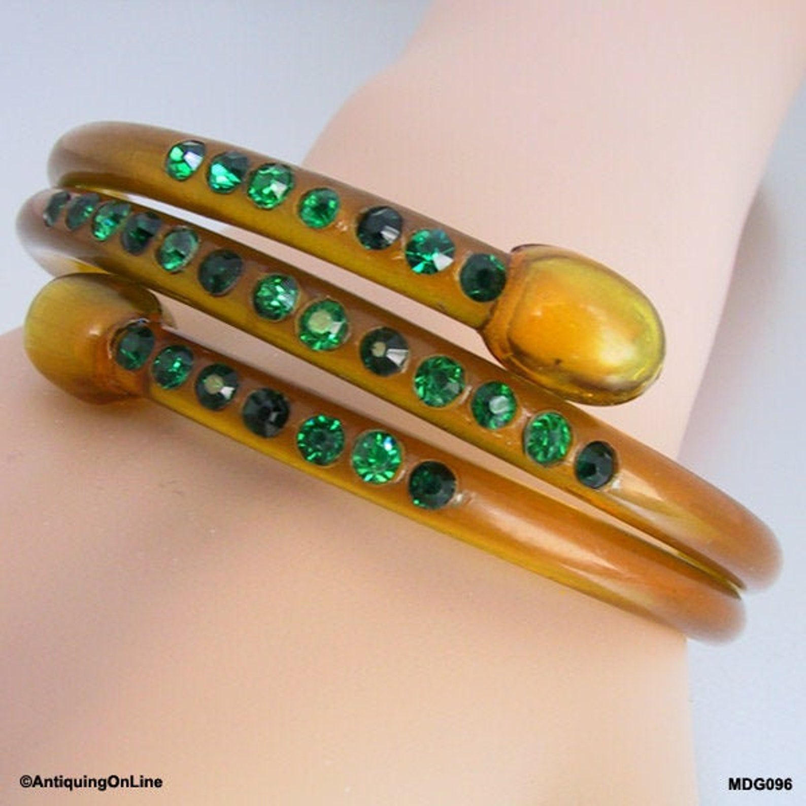 Vintage 1920s Celluloid Snake Bracelet | Rhinestone Studded Art Deco ...