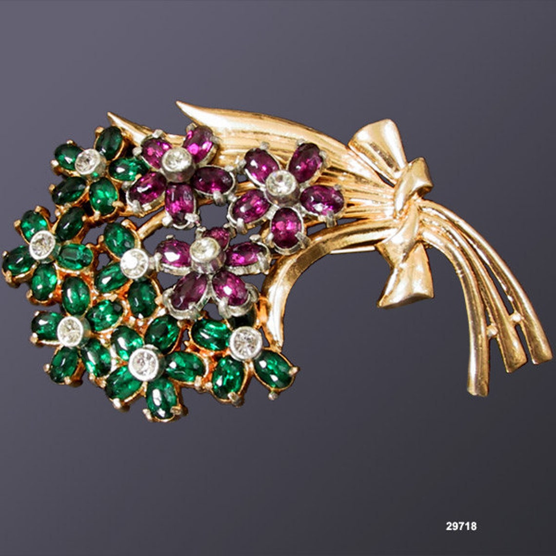 Vintage Flower Pin Brooch Purple Green Gold Plated 1940s Corsage Pin ...