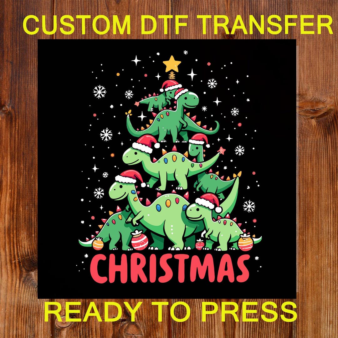 T-rex Dinosaur Christmas Ready to Press DTF, Dinosaur Christmas Tree ...