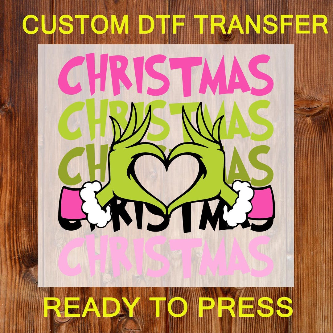 Christmas Grinchy Hand Making Heart DTF Ready to Press, Pink Christmas ...