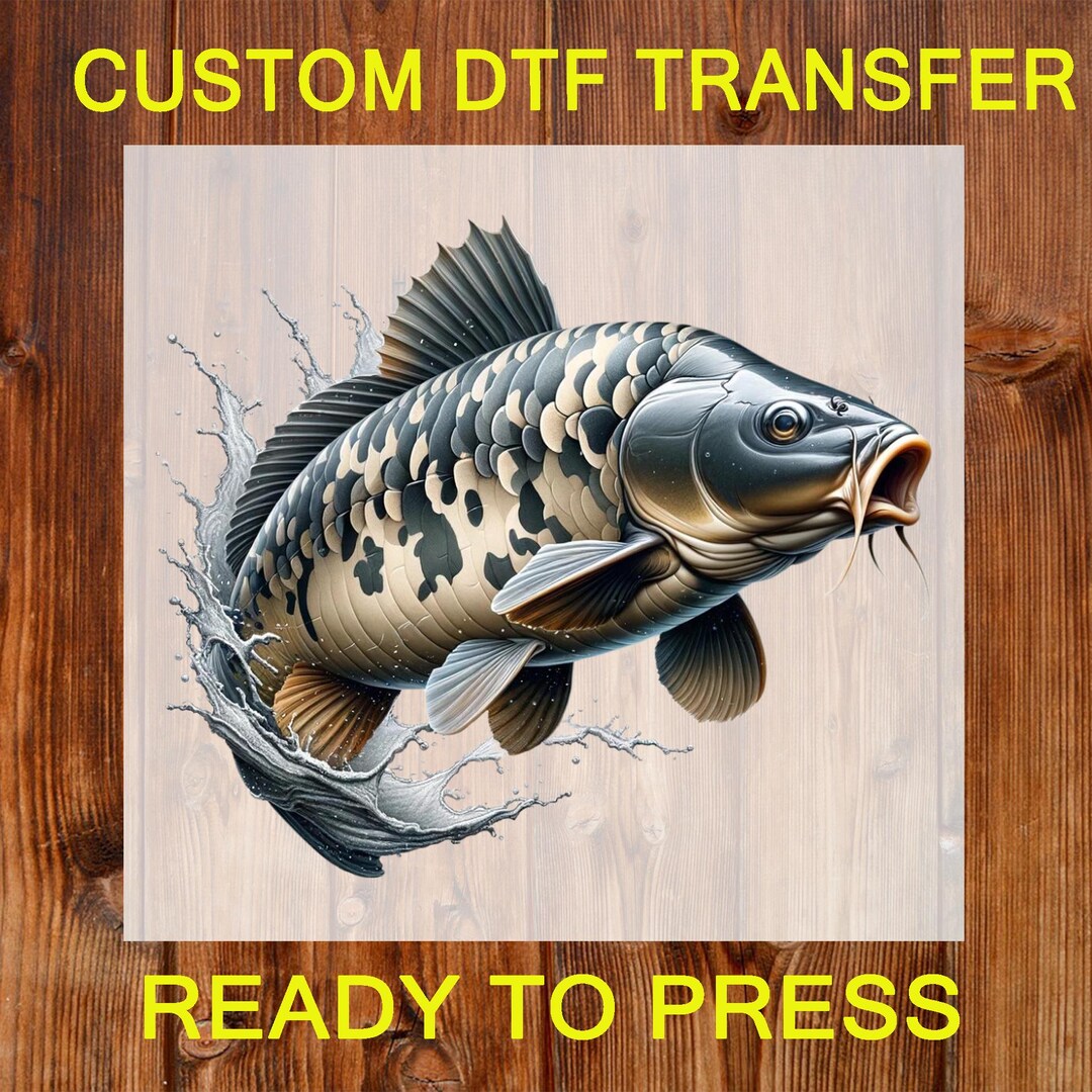 Camo Jumping Carp Ready to Press DTF, Camo Carp Fishing DTF Transfer ...