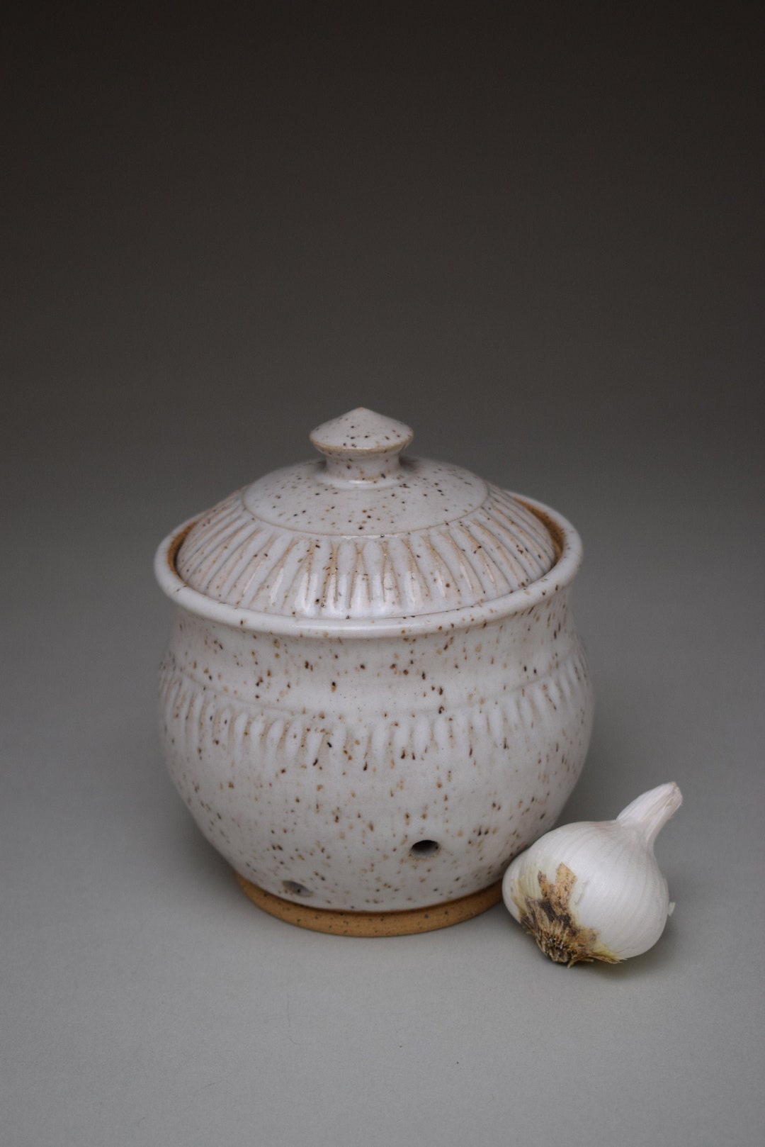 White Speckled Garlic Pot/jar, Garlic Keeper - Etsy