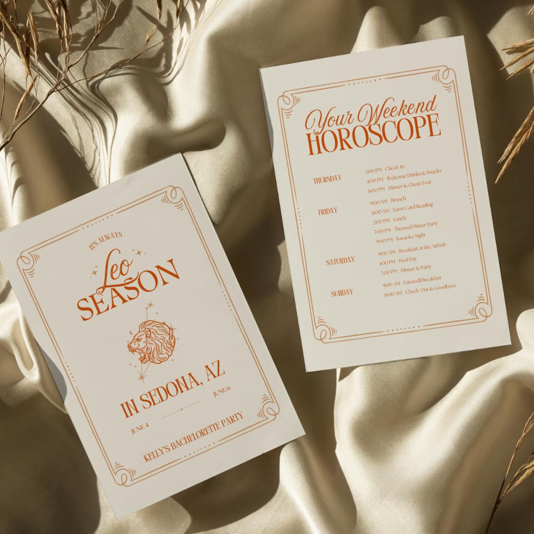 Leo Zodiac Bachelorette Party Invitation, Horoscope Itinerary Template ...