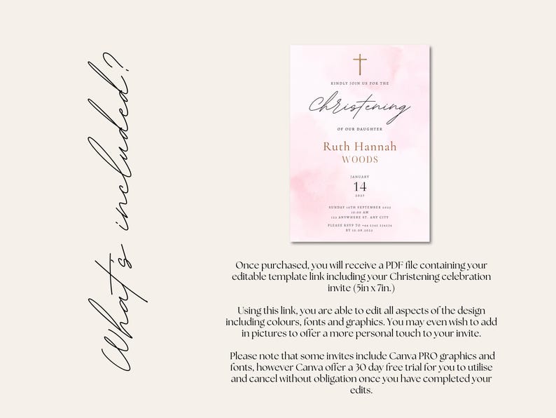 Editable Christening Invitation Template Dreamy Pink Christening ...