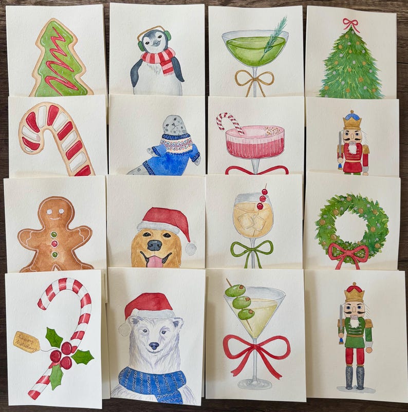 Holiday Card Set | Handmade Watercolor Christmas Cards, Create Your Own ...