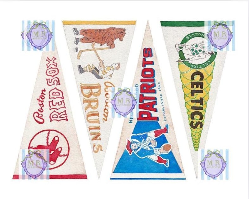 Boston Vintage Sports Pennants DIGITAL DOWNLOAD: Red Sox, Patriots ...